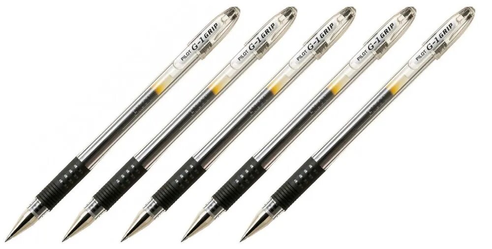 Набор из 5-ти ручек PILOT G-1 Grip 0.5 мм, гелевые черные чернила, грип