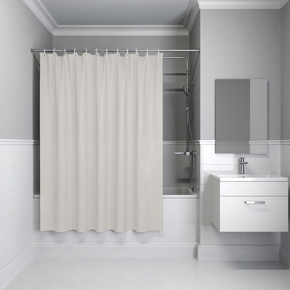 Штора для ванной 200x180см, Полиэстер, бежевый, IDDIS, BS02P18i11