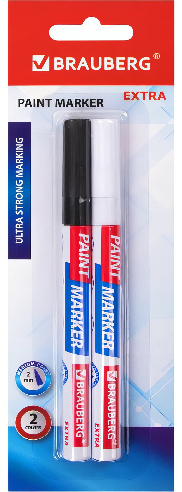 Лаковый маркер-краска BRAUBERG EXTRA paint marker 2 мм, набор 2 цвета, белый/черный, 151993