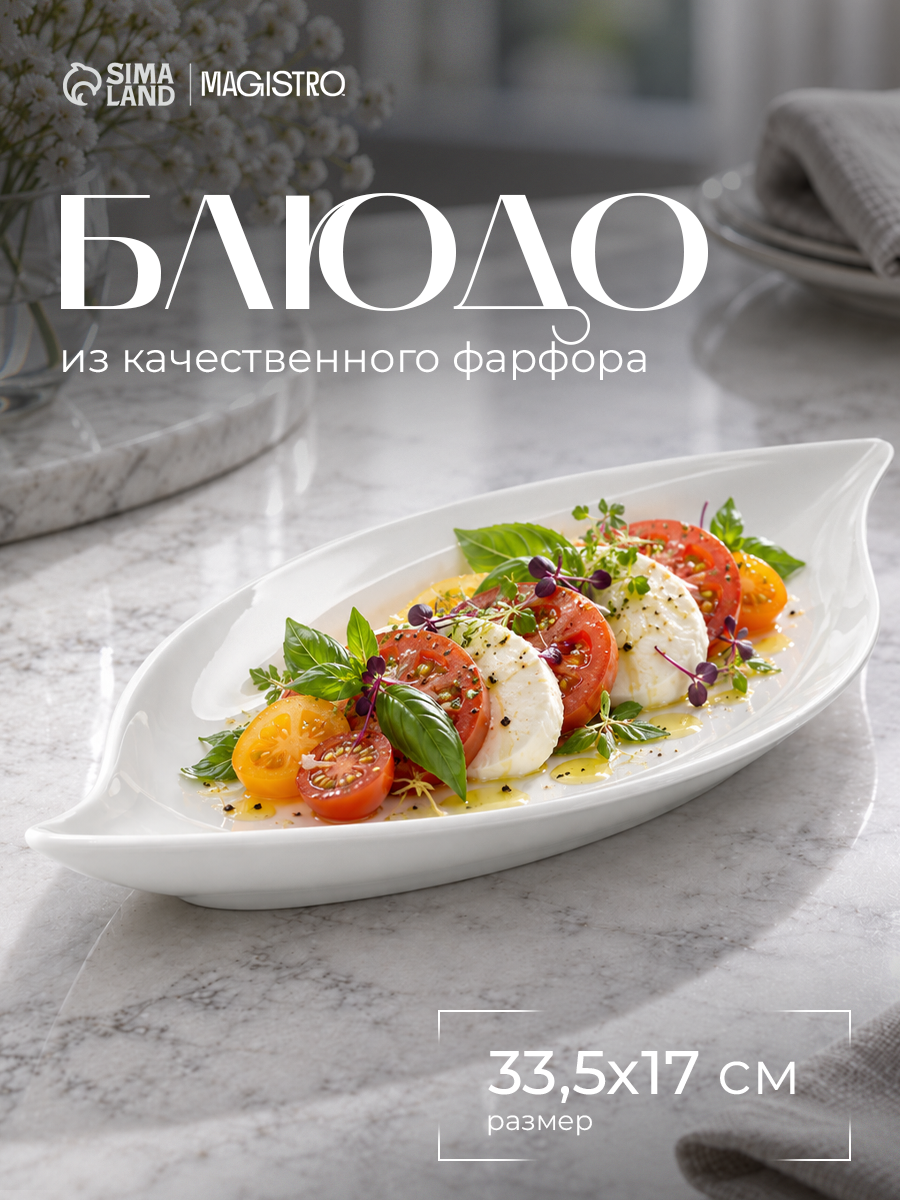 Блюдо для сервировки фарфоровое Magistro «Ладья», цвет белый