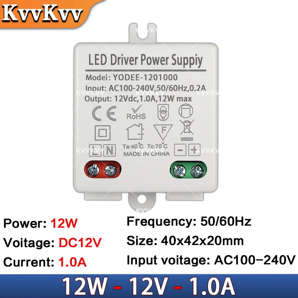 LED Driver 12W 12V 1.0A AC100-240V