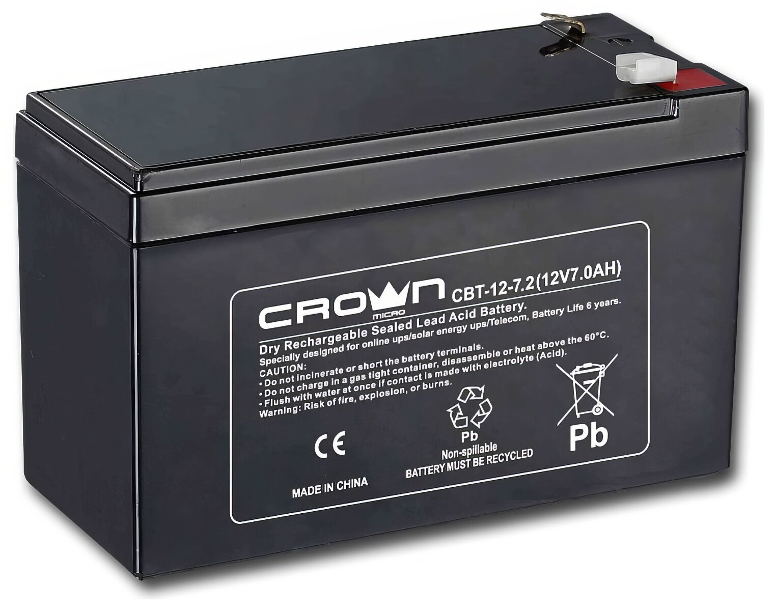Аккумулятор CBT-12-7.2 (7.2 Ач; 12 В) CROWN CM000001677