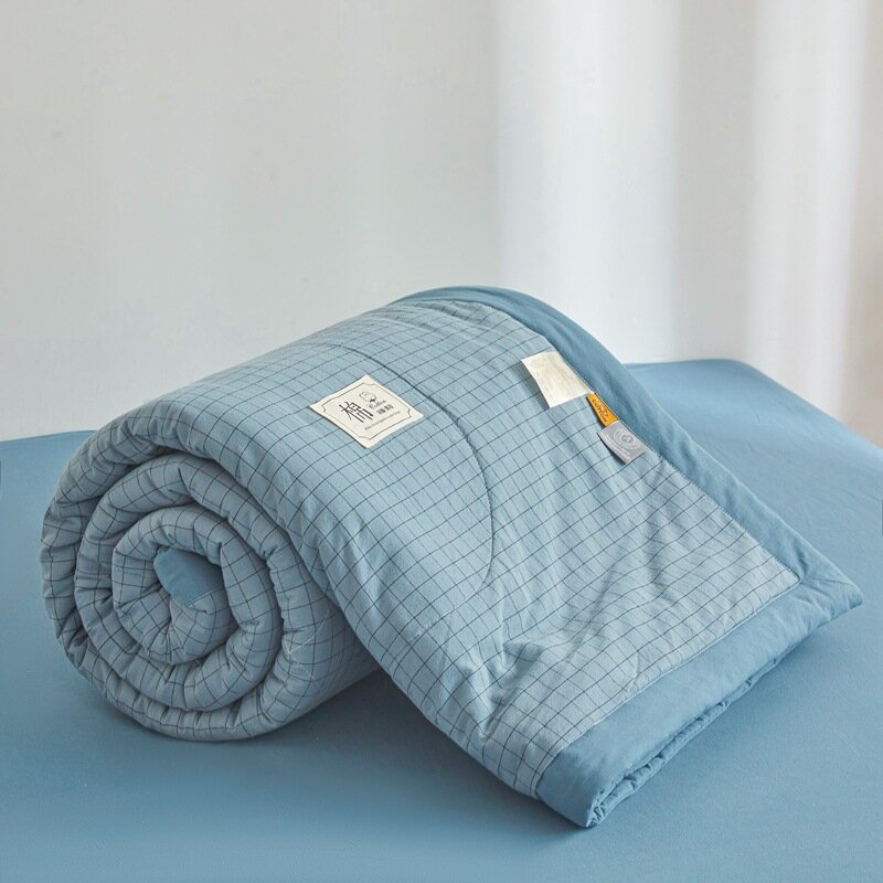 Летнее одеяло хлопокCooling Blanket Light Washable Bedding 180x200cm Серо-голубая клетка