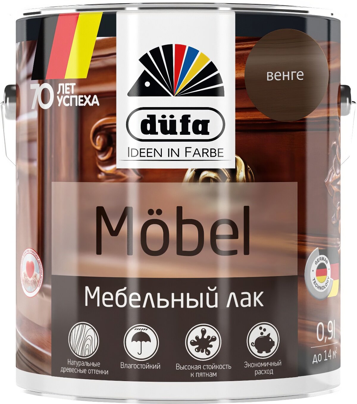 Лак мебельный dufa Mobel венге глянцевый 0,9 л