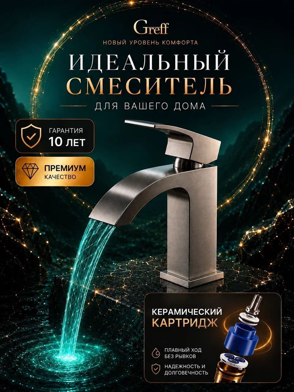 Смеситель для раковины в ванную хром, кран для умывальника