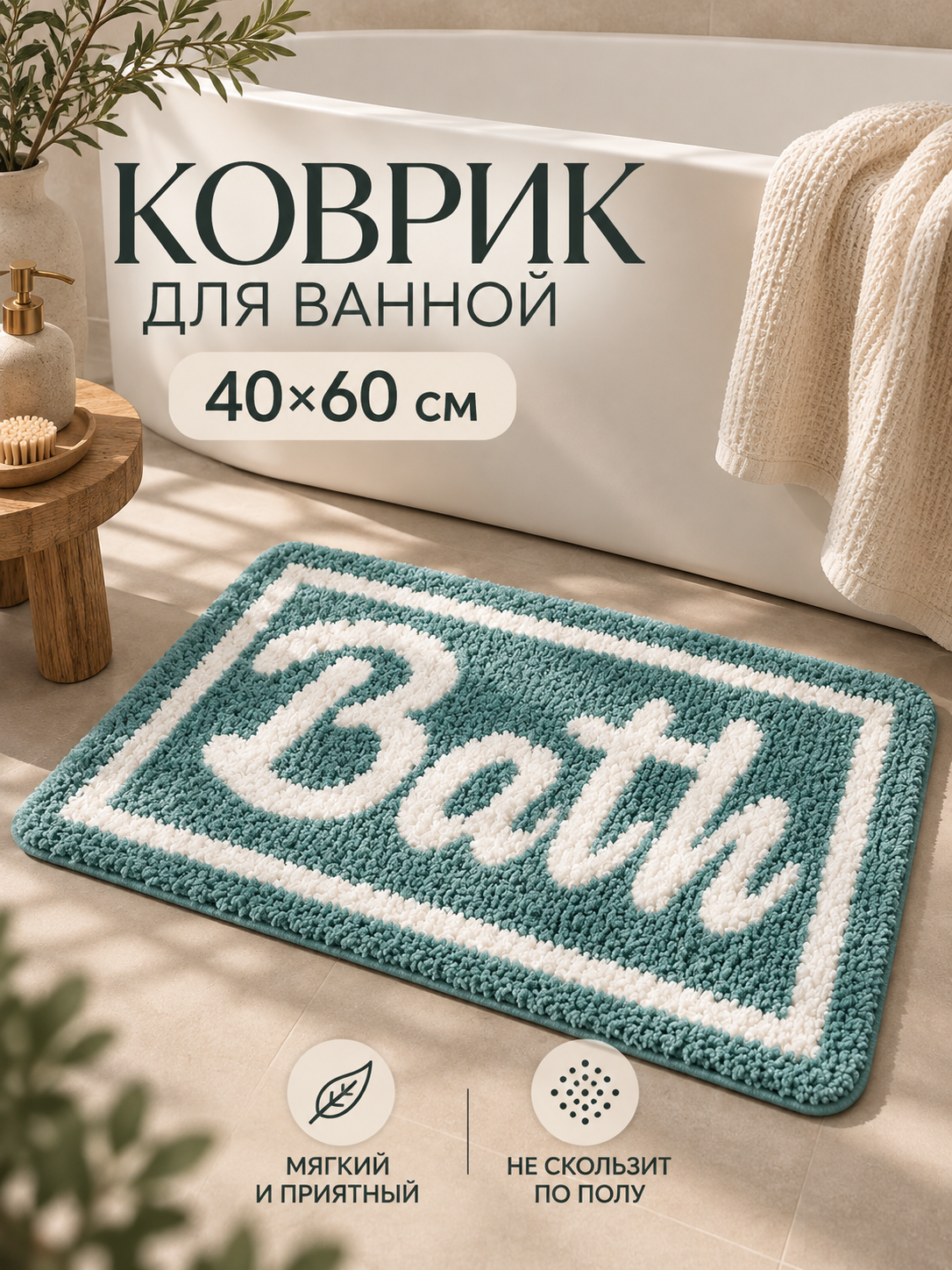 Коврик для ванной и туалета SAVANNA «Bath», 40×60 см, голубой