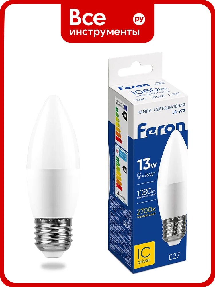 Светодиодная лампа FERON LB-970, 13W, 230V E27 2700K свеча 38110