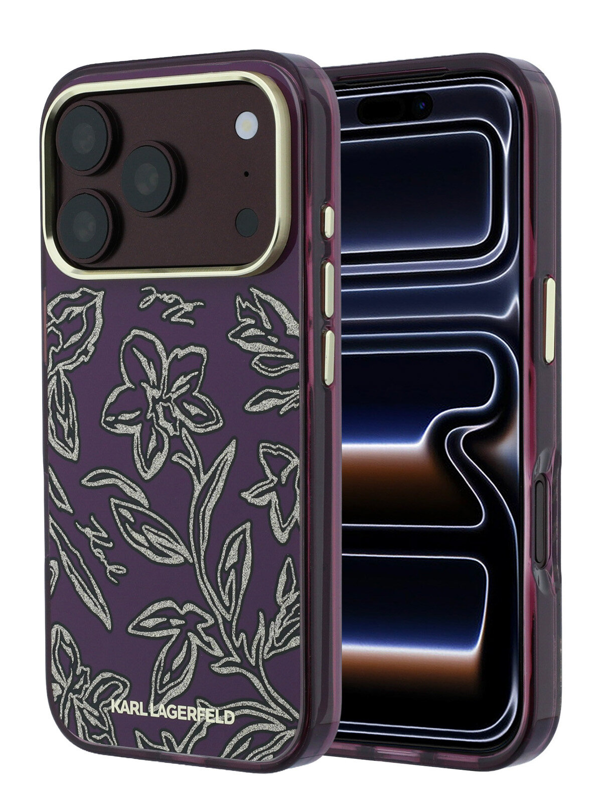 Чехол Karl Lagerfeld на iPhone 18 Pro Max/17 Pro Max, с MagSafe, с принтом IML Flowers, с защитой камеры, бордовый