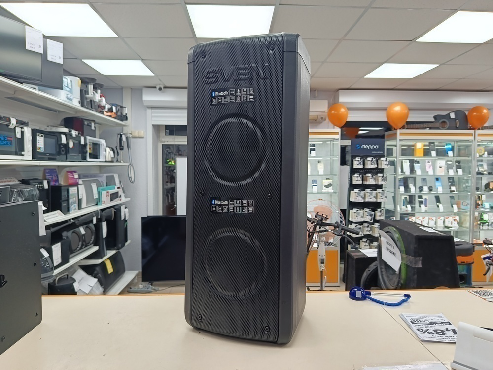 Портативная акустика SVEN PS-710, 100Вт, беспроводная, FM-радио, б/у, уценка