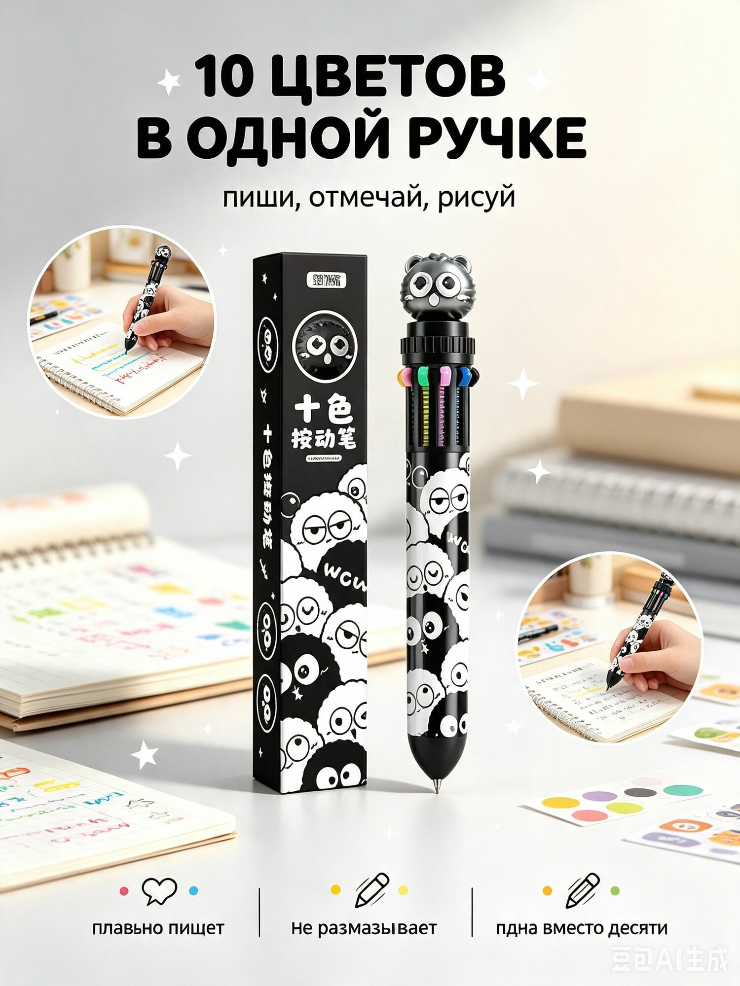 Ручка Шариковая, цвет: Разноцветный, 1 шт.