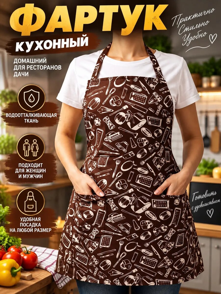 Фартук полиэстер для дома кухонный для кухни для повара, размер 60x75