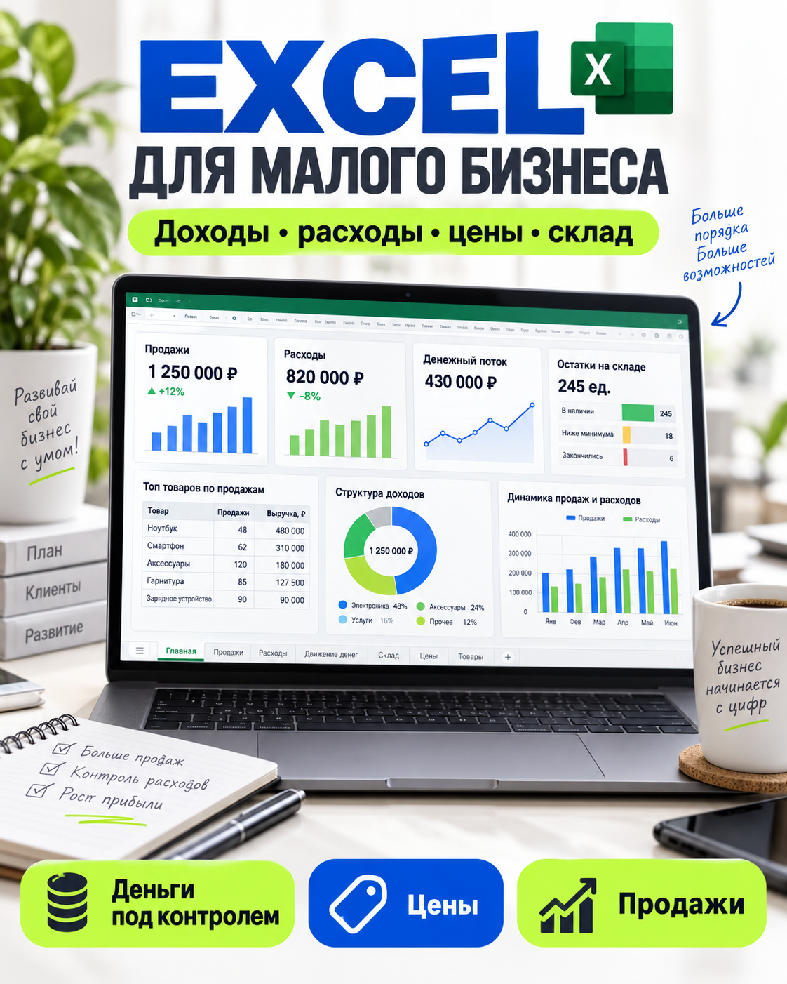 Excel для малого бизнеса - доходы, расходы, цены и склад