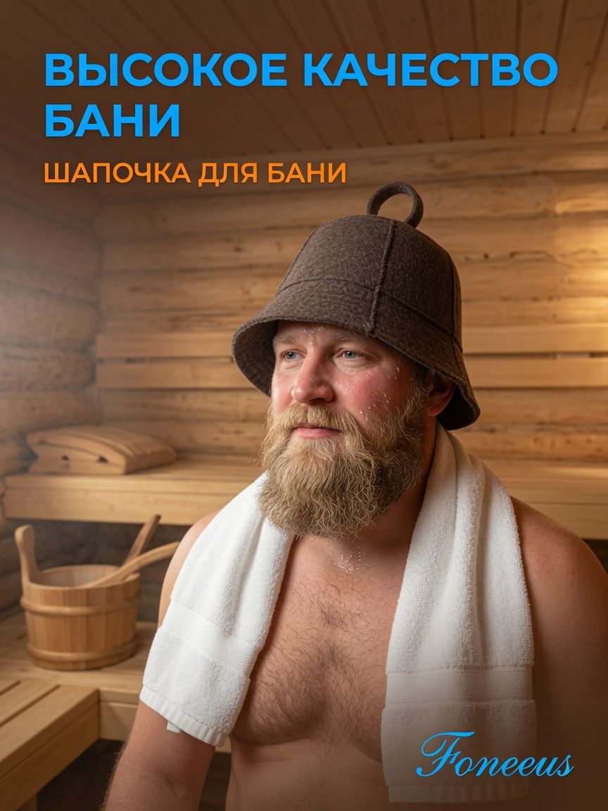 Шапка для бани и сауны Foneeus "Панама", войлочная. Защитная банная шапка от перегрева, подарокHSC-00026-01