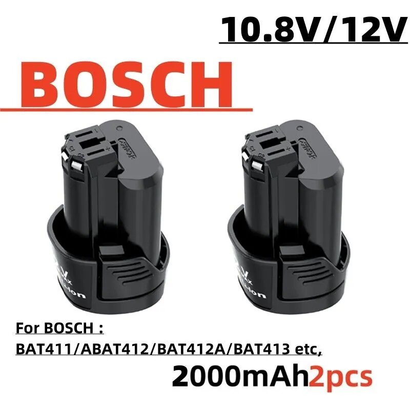 Подходит для аккумуляторов Bosch 12 В (10,8 В) 2 Ач BAT411, 2 607 336 333, GSR 10.8, 10.8 LI