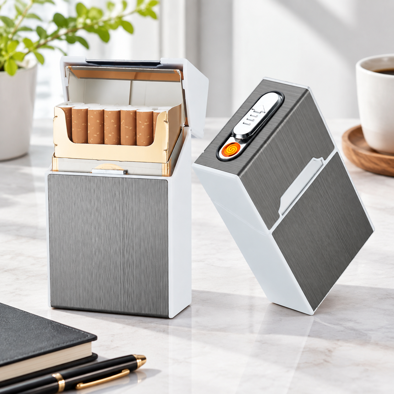 Портсигар металлический с USB зажигалкой, на магните, цвет серебро, 10х6х3 см, FatCat (Цвет товара: серебристый; Объем: 0.18 л)