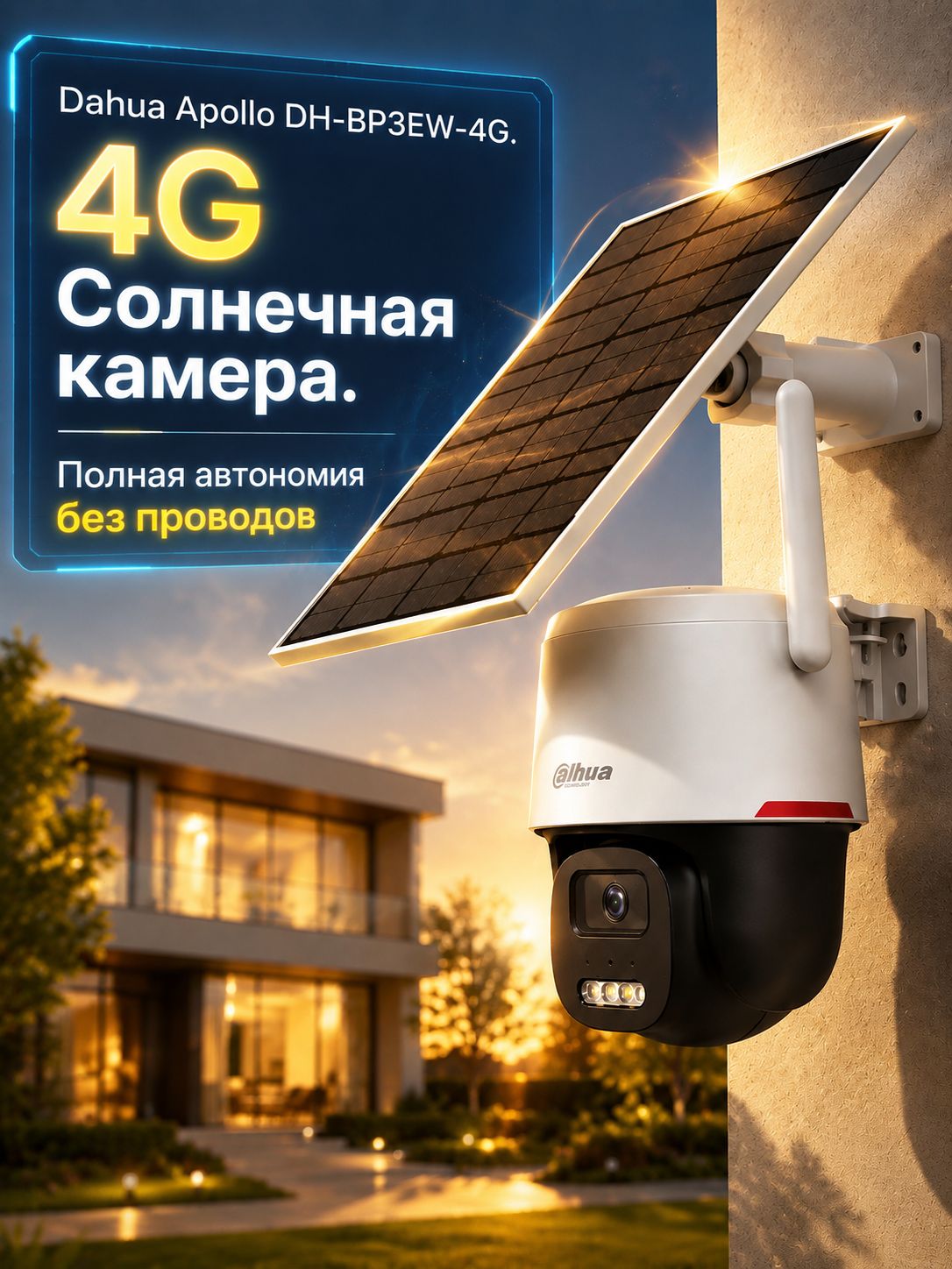 Камера на солнечной батарее 4G с сим картой Dahua Apollo DH-BP3EW-4G уличная поворотная IP