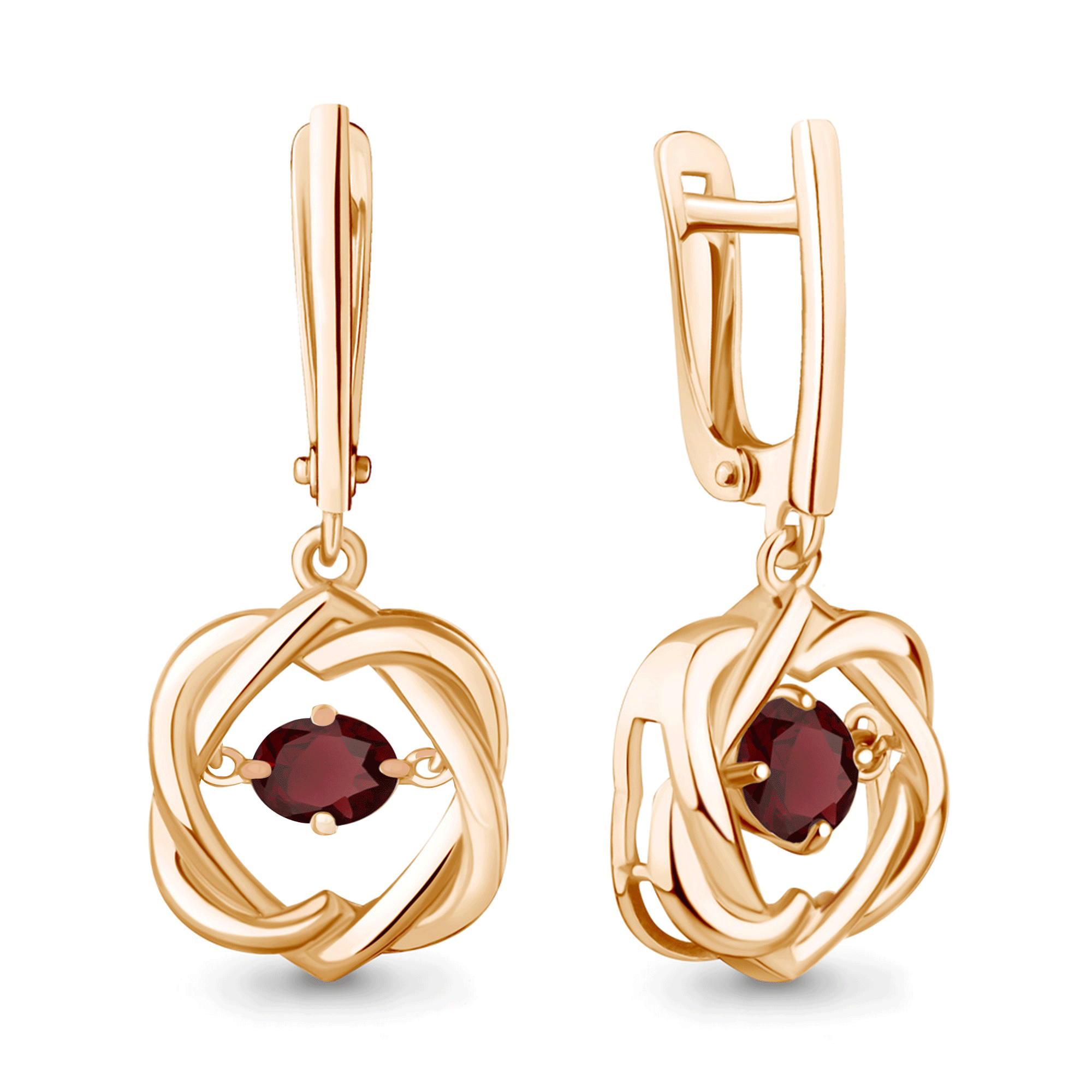 Серьги Diamant online, серебро, 925 проба, золочение, гранат