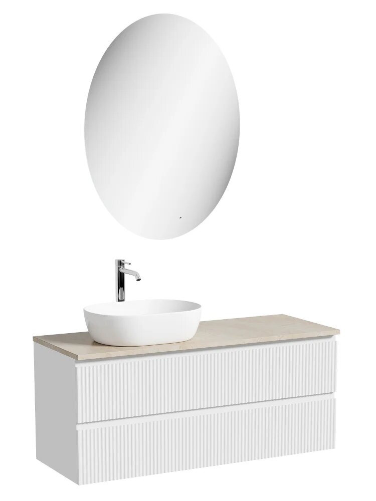 Мебель для ванной комнаты Sancos Сноб Р (Snob R) 120 L белая (bianco), со столешницей TT120A2XL, раковина CN6019