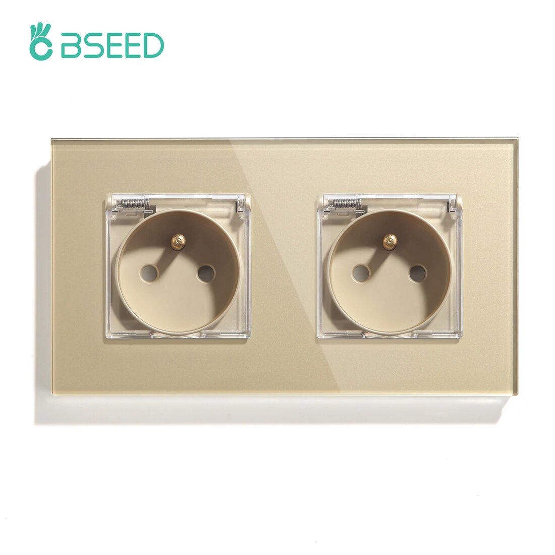 Розетка BSEED FR стеклянная 16А Бежевый, Double Golden