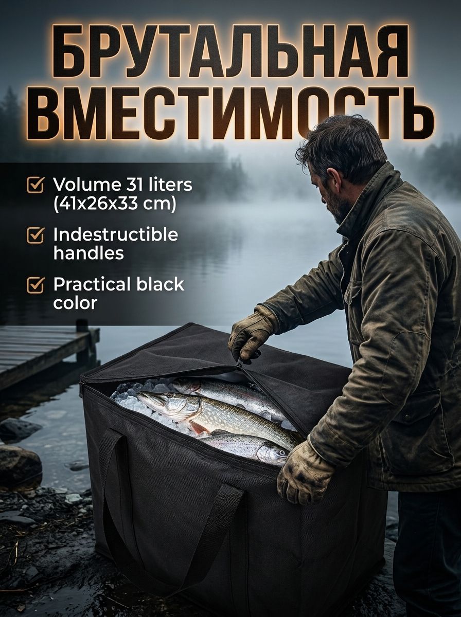 Термосумка для рыбалки мужская походная сумка холодильник большая 31 л черная