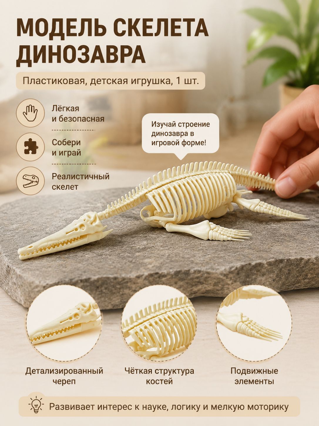 Модель скелета динозавра пластиковая, детская игрушка, 1 шт.
