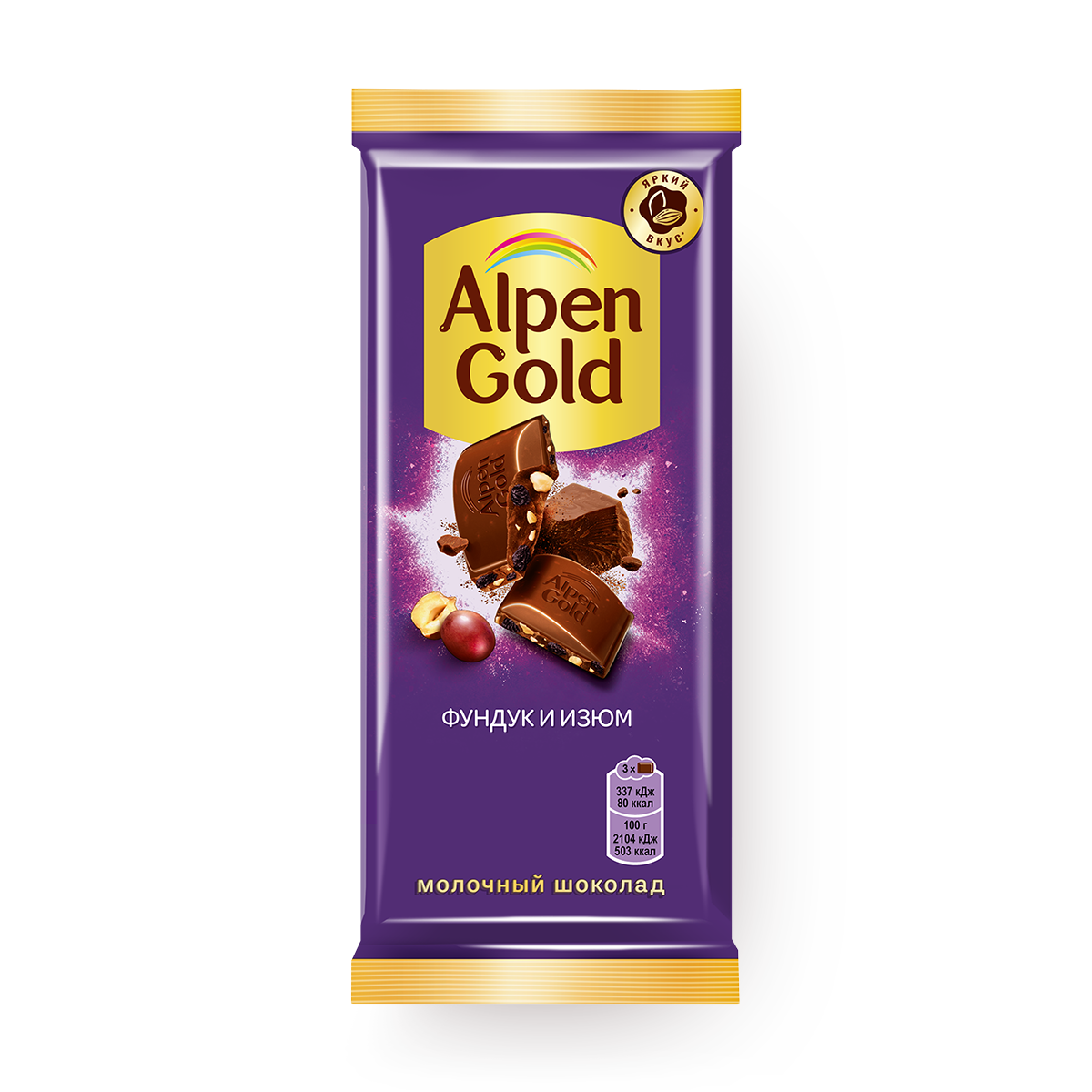 Шоколад молочный Alpen Gold с фундуком и изюмом, 80 г, 1 шт.