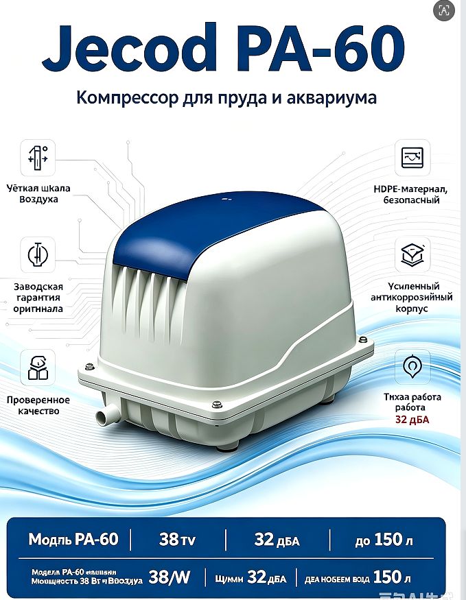JECOD PA-60 Компрессор для септика и пруда (Jebao / AirBlow / Deka)
