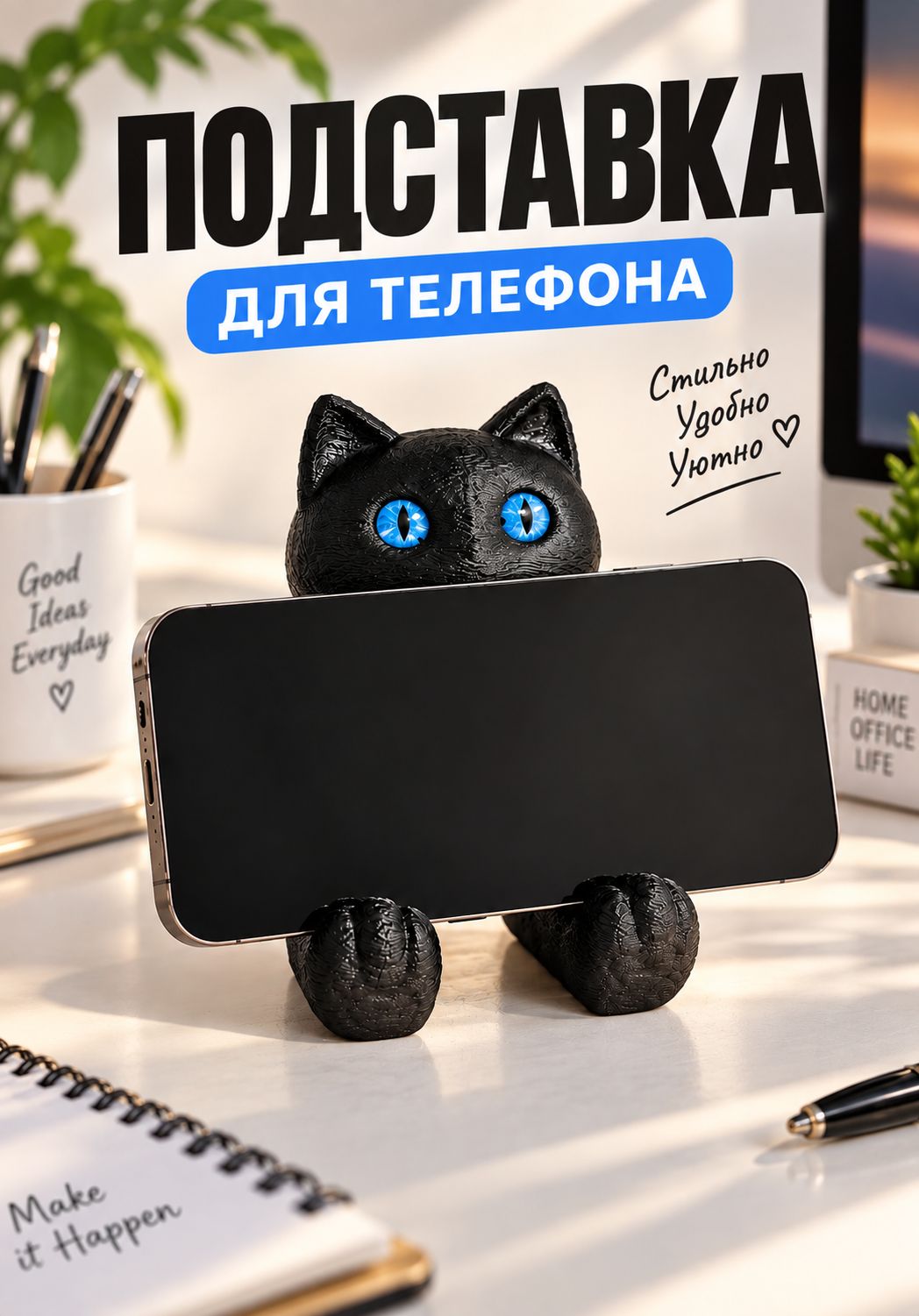 Подставка для телефона Котик, держатель для смартфона настольный, декоративная фигурка кот, подарок любителю кошек