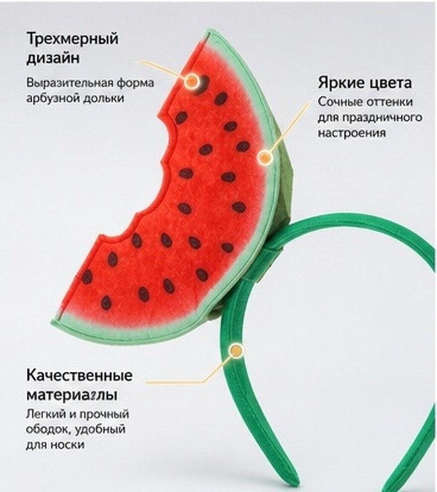 Объёмный арбузный ободок из фетра для волос, набор из 2 штук для декора