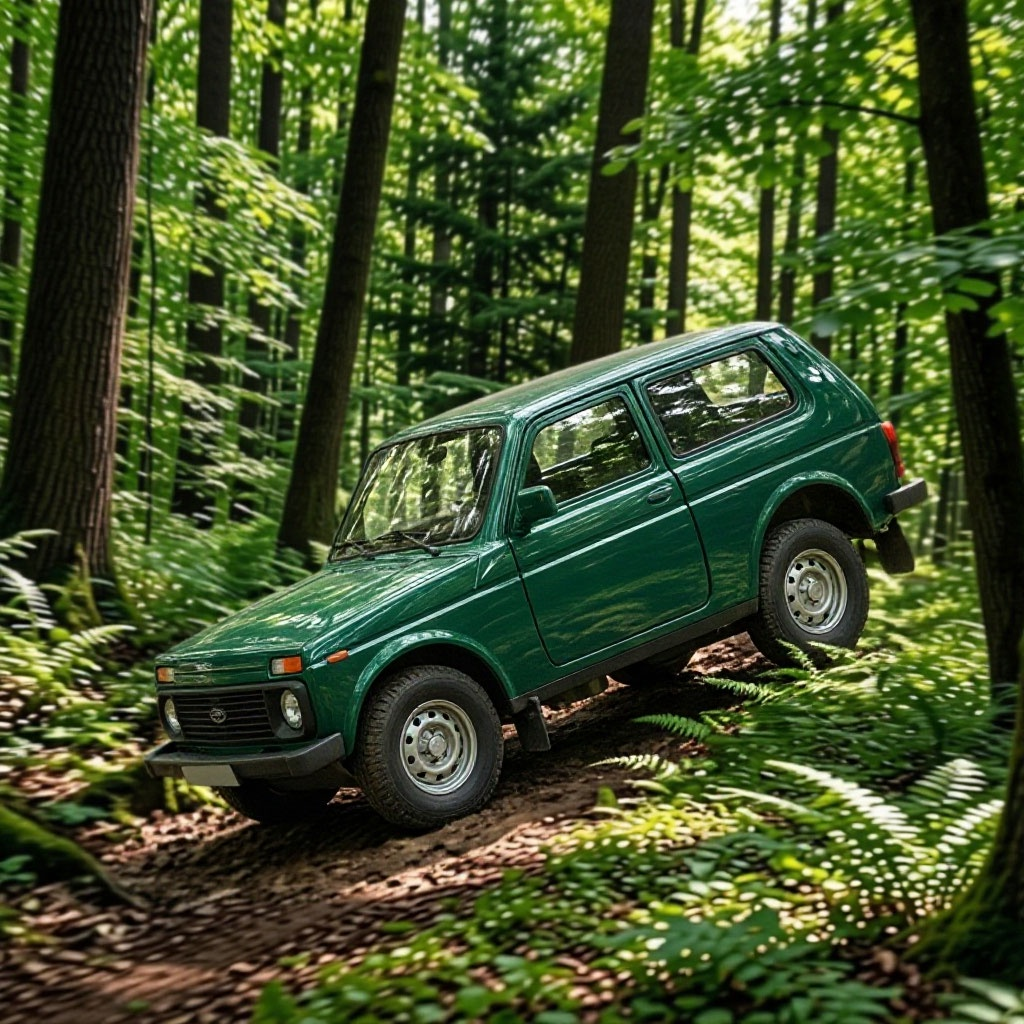 Модель металлопластиковая ВАЗ Лада Нива 4x4, зеленая, 12 см, инерционная
