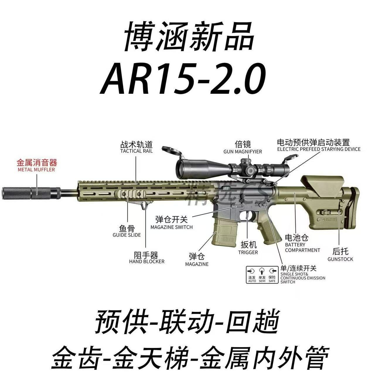Черная AR15 Gen 2.0 Воздушно-штурмовая пушка с золотой шестерней, батарея 7.4V, для варгейма, винтовка SR16