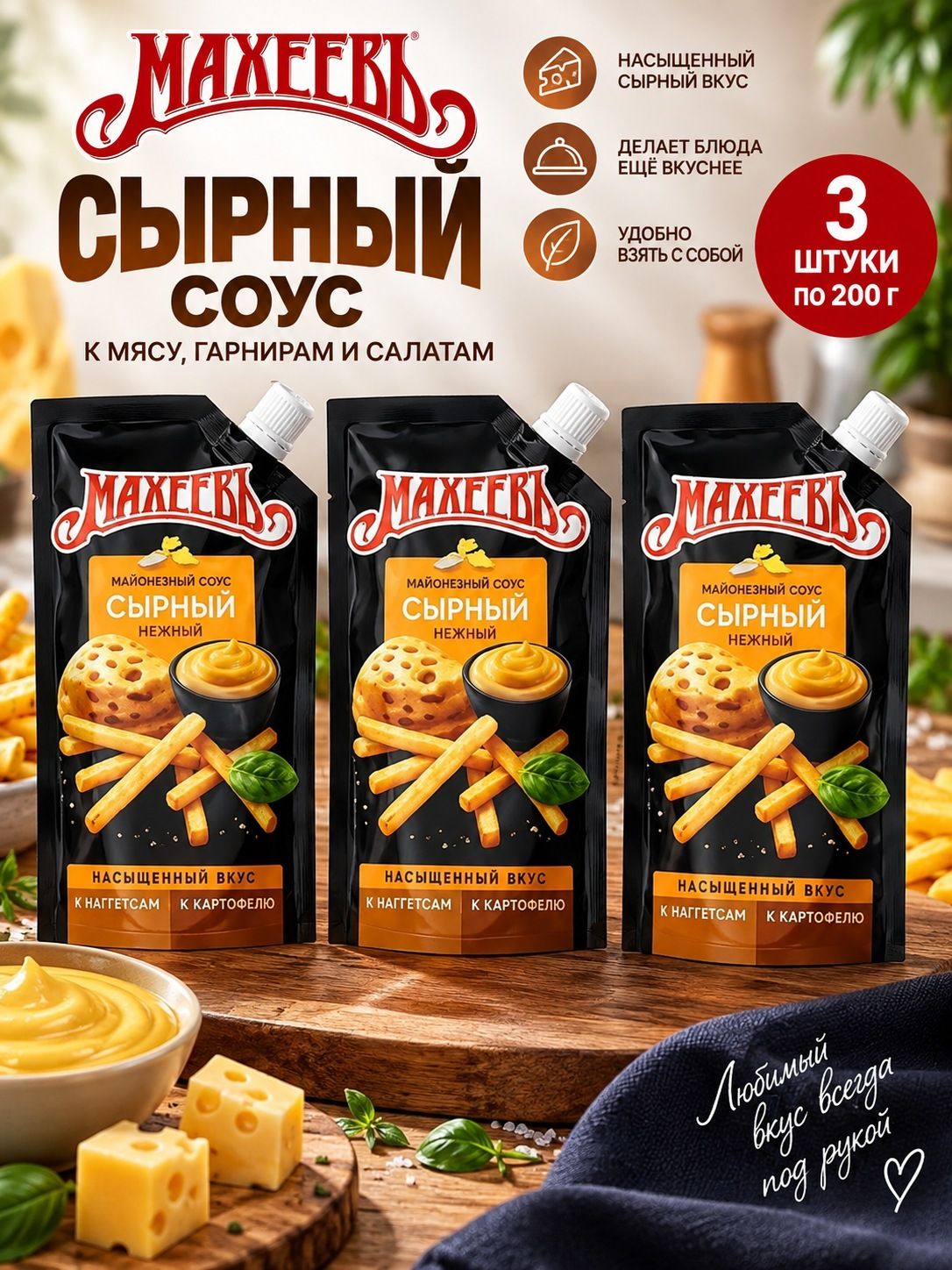 Набор соусов сырный 3 шт по 200 г, приправа к мясу, гарниру и салатам
