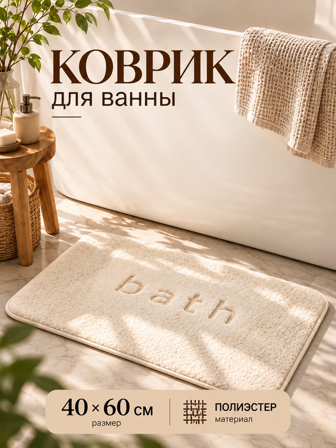 Коврик для ванной SAVANNA Bath, антискользящий, ПВХ, 40х60 см