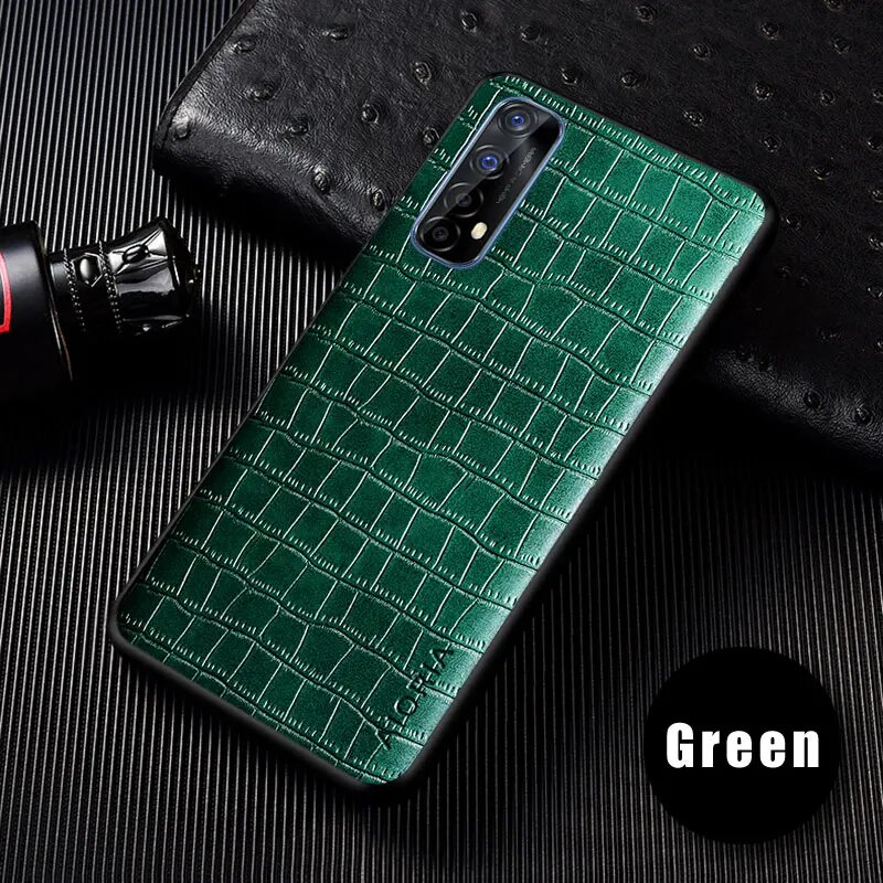 Чехол Realme 8 Pro, зеленый, крокодиловая кожа