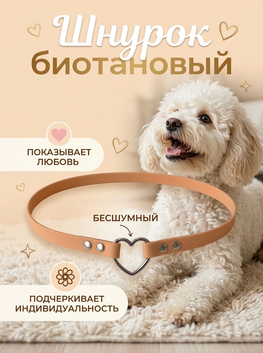 Шнурок для адресника, 25 см - 45 см , 10 мм. Биотан, песочный