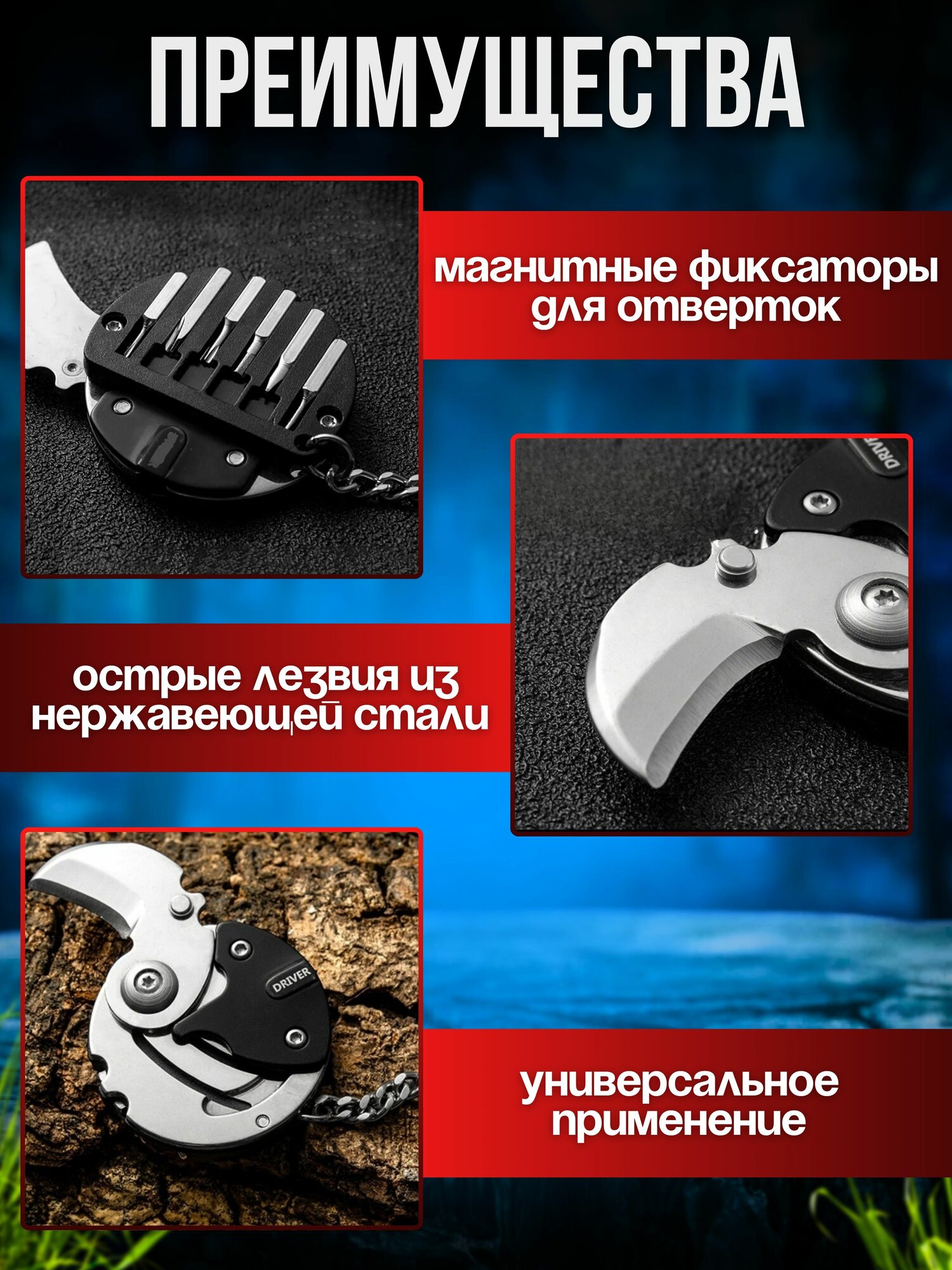 Мультитул Брелок. Туристический складной нож Набор отвёрток — фото 1