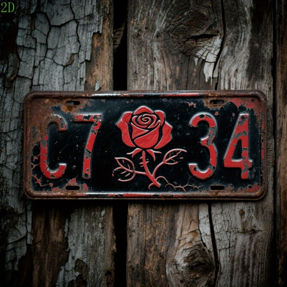 Табличка "Vintage Rose C7 34", ретро стиль, металл, декор с цветочной тематикой, 15х30 см.