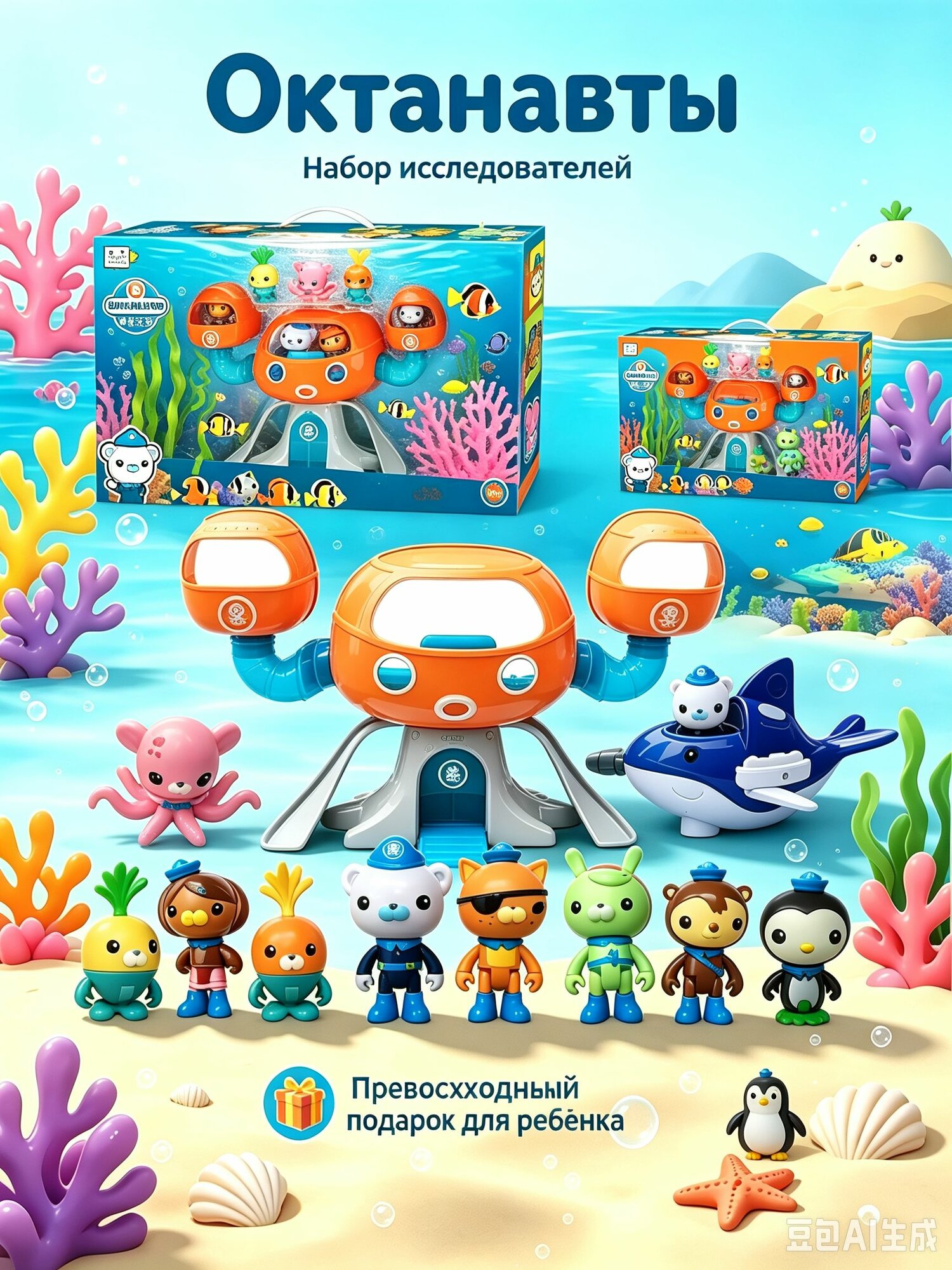 Игровой набор Подводная база Октонавтов 12 фигурок героев из мультфильма, Octonauts Octopod. Октопод
