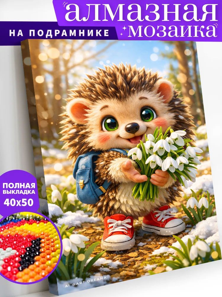 Алмазная Мозаика Цветной Ежик 40*50 См, Безрамная, Идеальна Для Дома, Украшения, Подарков.