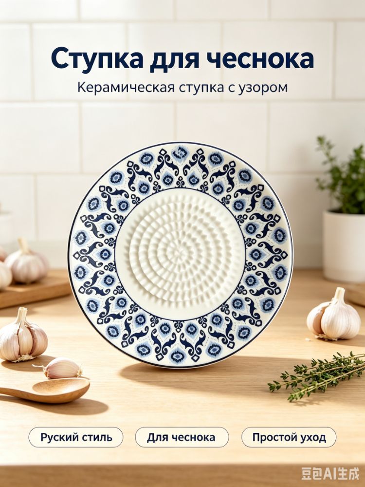 Керамическая тёрка‑тарелка, ручная терка для чеснока, имбиря, сыра, цедры лимона, кухонная, диаметр 11,5 см