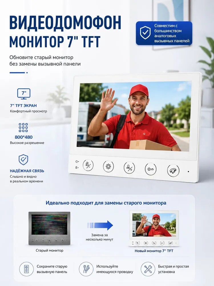 CDV Видеодомофон, 7', Без трубки, белый, серый металлик