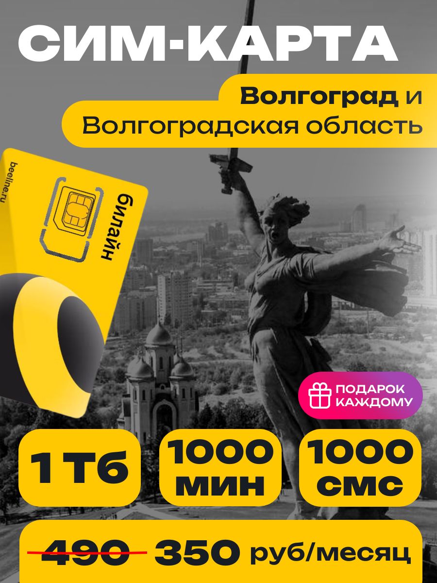 Сим-карта Билайн тариф Выгодный Волгоградская область 1000 Гб и 1000 минут за 350 руб.