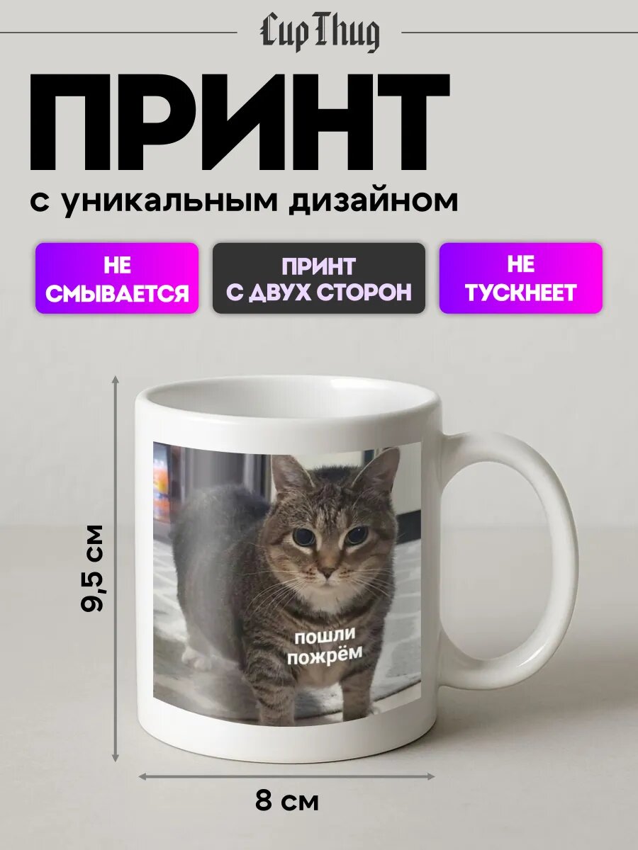 Кружка с принтом котик надпись пошли пожрем