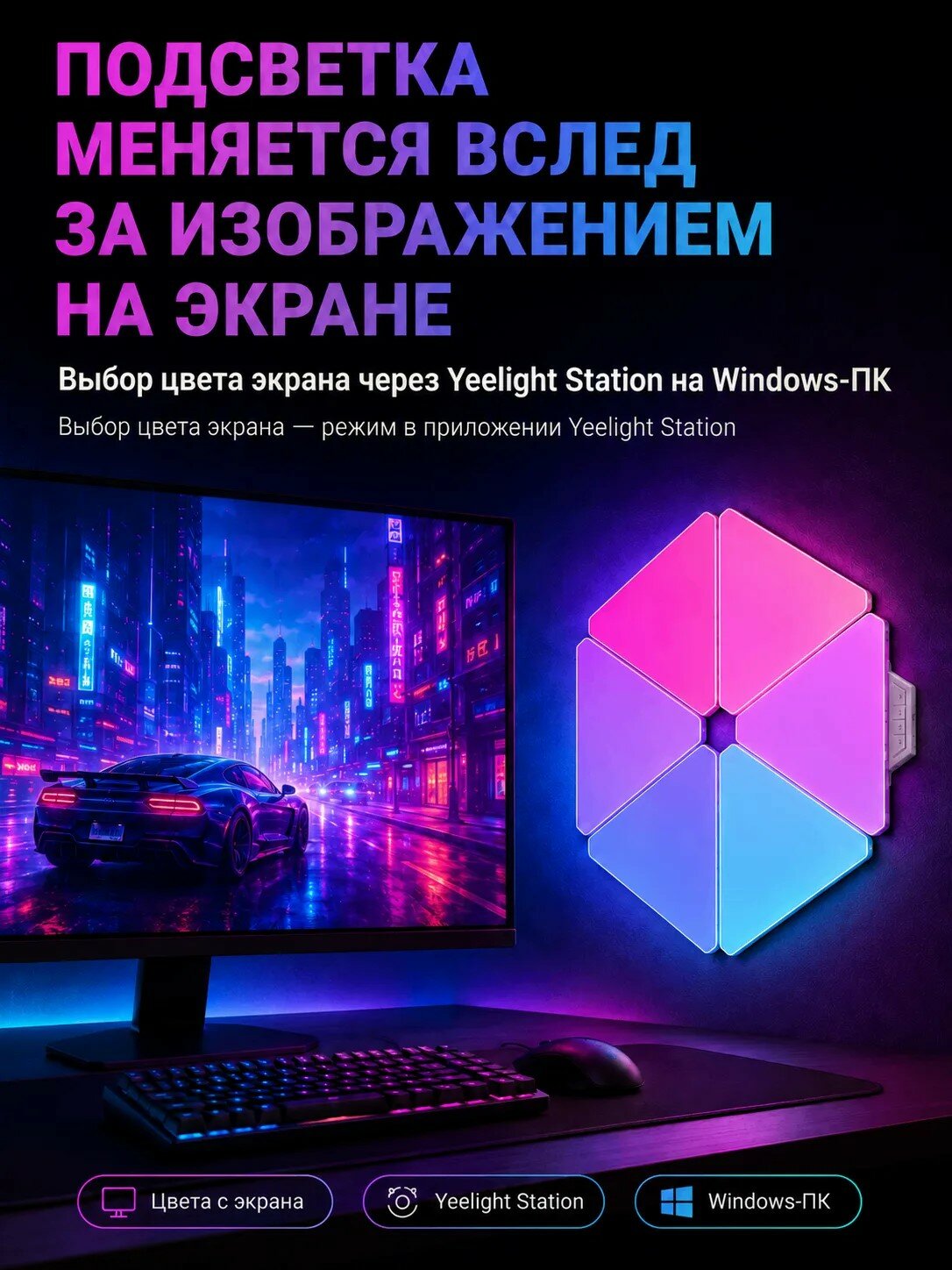 Умные настенные RGB-панели Yeelight Smart Light Panels, 6 шт, YLFWD-012, с блоком питания и контроллером