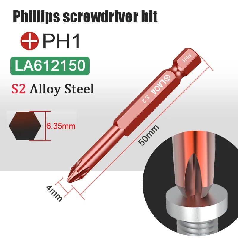 Отвертка бита Phillips PH1, S2 Alloy Steel, LA612150, 50мм