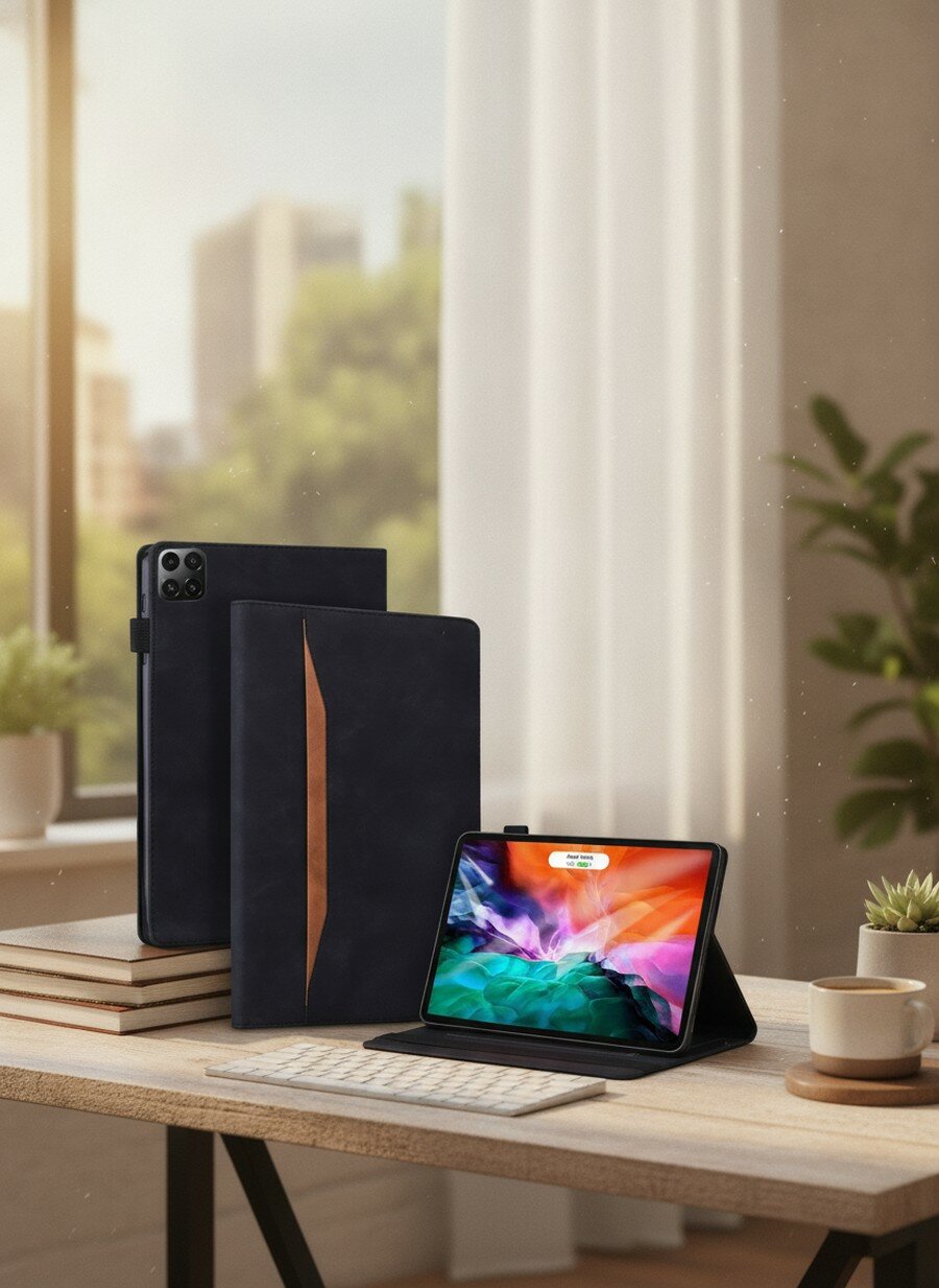 Чехол-обложка для Honor Pad X9b Max 13 дюймов черный с подставкой и ремешком, Из искусственной кожи PU