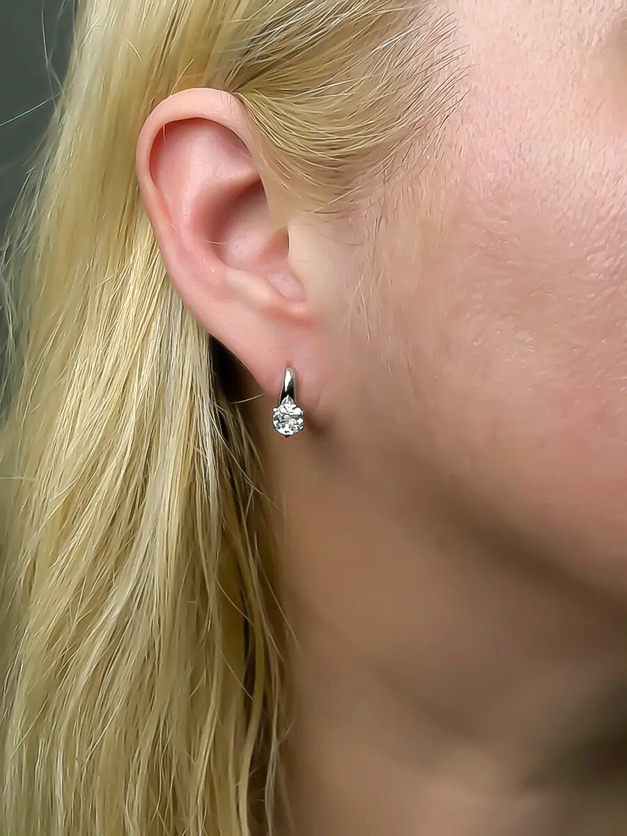 Серьги, серебро, 925 проба, родирование, горный хрусталь