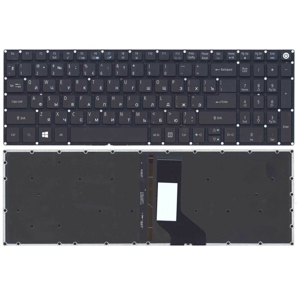 Клавиатура для ноутбука Acer Aspire E5-573, E5-532G, E5-722, E5-523 (AEZRT700010) с подсветкой, черная
