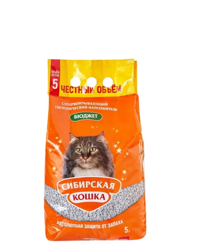 Наполнитель впитывающий бентонитовый Сибирская кошка для кошек Бюджет 5л