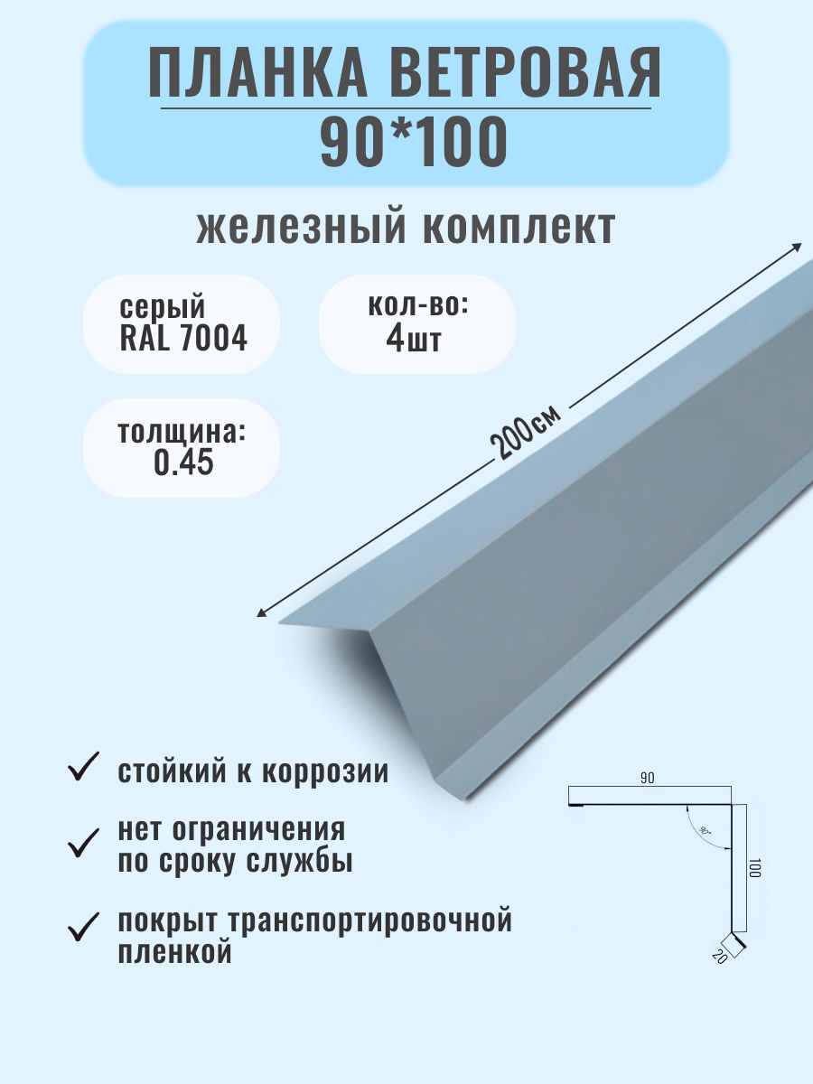 Ветровая планка для кровли 90х100х2000/торцевая/карнизная